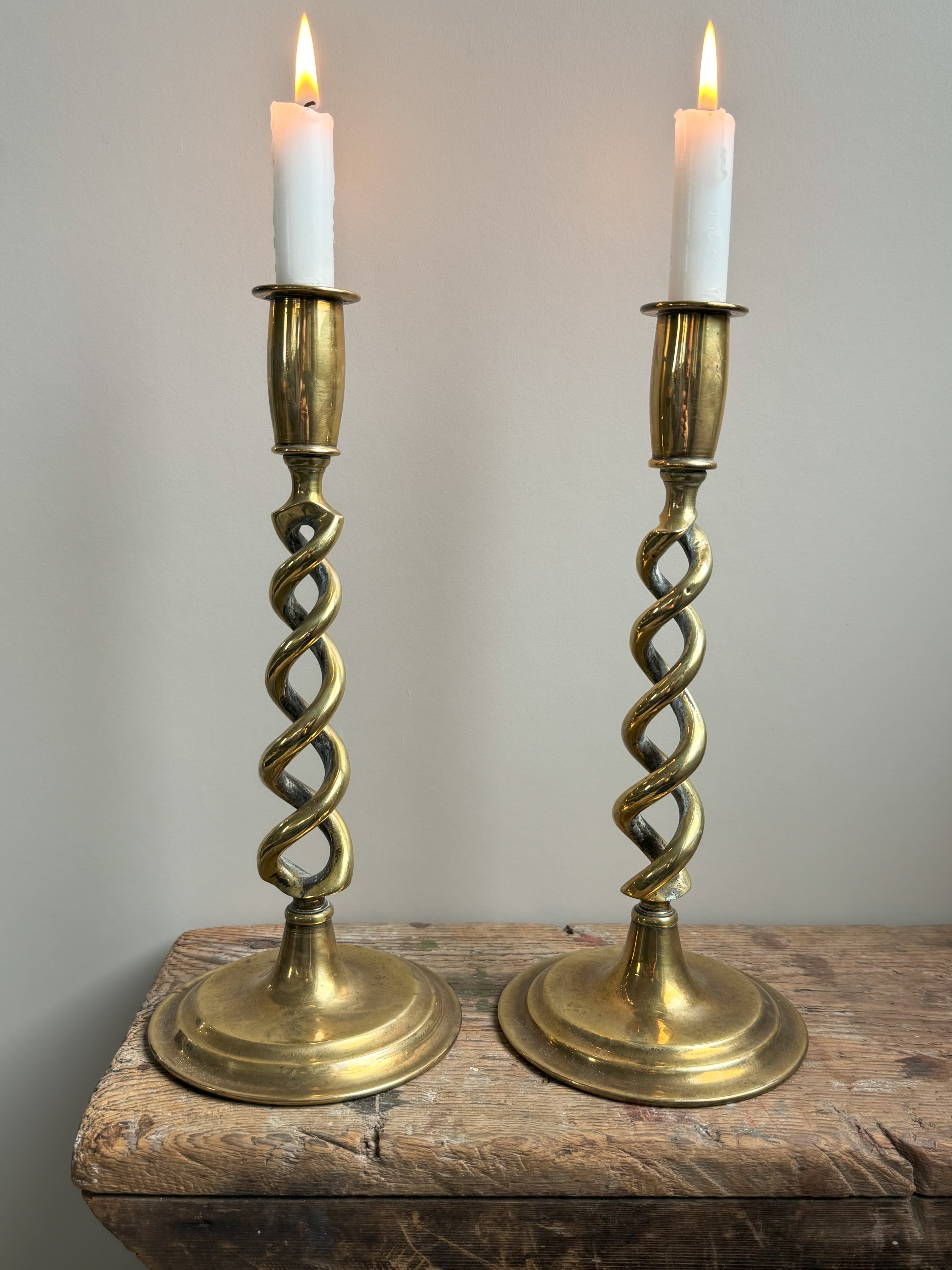 Pair of Antique Victorian Tall Solid Brass Barley Twist Candlesticks ...